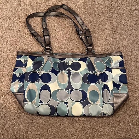 Coach | Bags | Multi Blue Colored Coach Purse Cloth And Leather | Poshmark